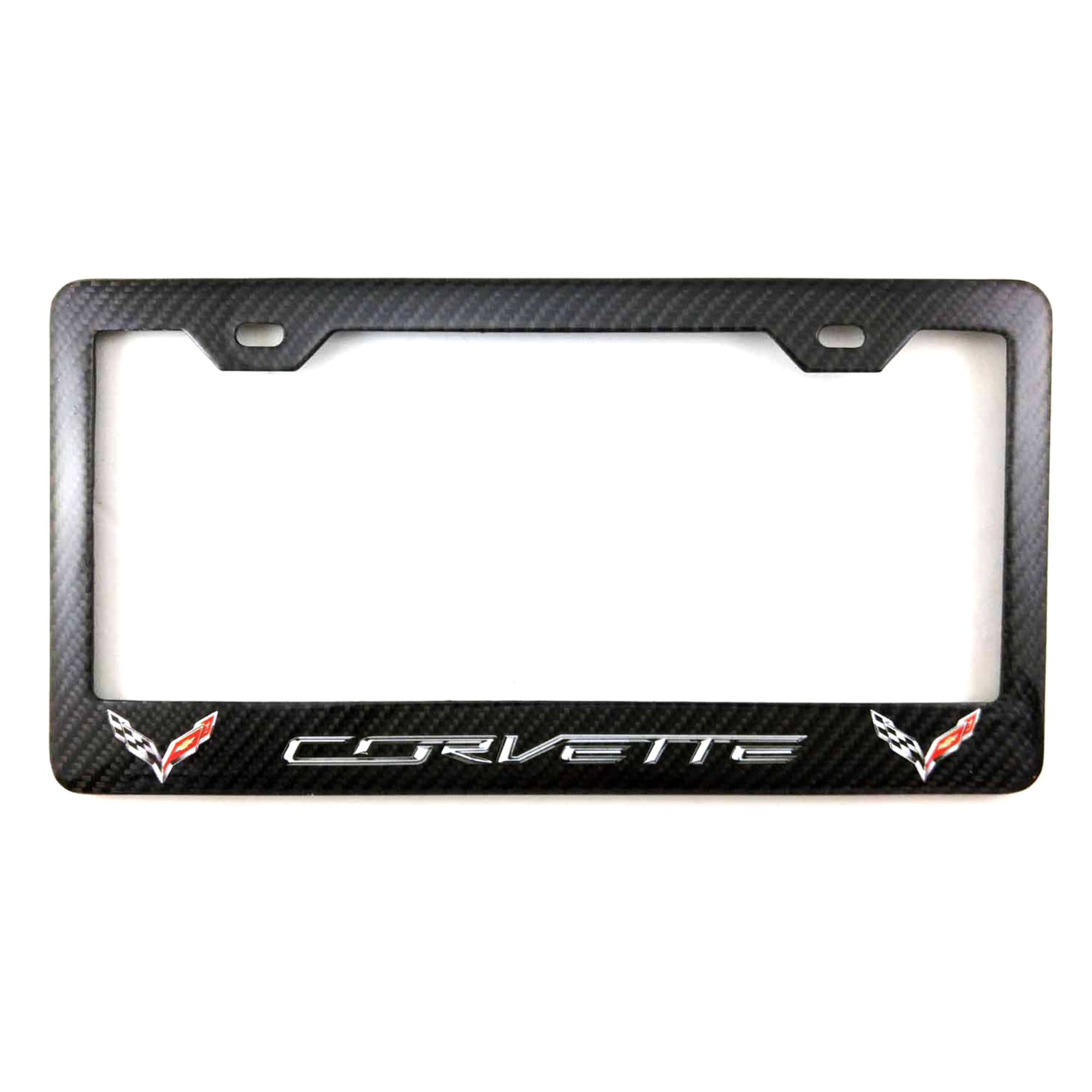 Corvette License Frame C7 Logos Silver Text - Exotic Carbon Fiber